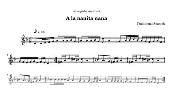 A la nanita nana (Trad. Spanish) - Free Flute Sheet Music | flutetunes.com
