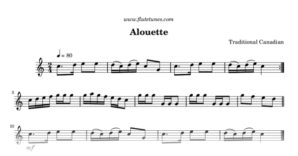 Alouette (Trad. Canadian) - Free Flute Sheet Music | flutetunes.com