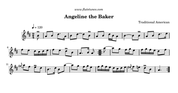 Angeline the Baker (Trad. American) - Free Flute Sheet Music | flutetunes.com