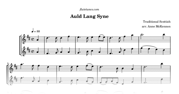 Auld Lang Syne (Trad. Scottish) - Free Flute Sheet Music | flutetunes.com