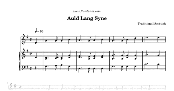 Auld Lang Syne (Trad. Scottish) - Free Flute Sheet Music | flutetunes.com