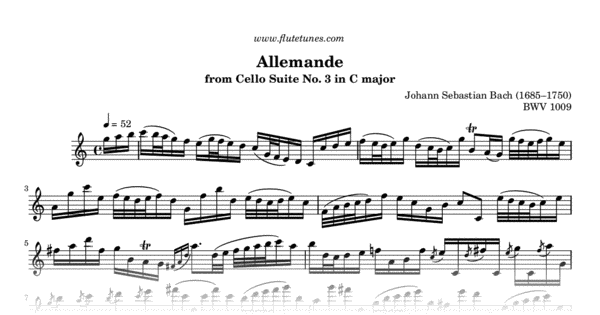 Allemande from Cello Suite No. 3 in C major (J.S. Bach) - Free Flute ...
