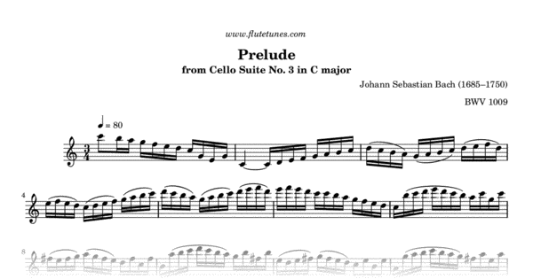 Prelude from Cello Suite No. 3 in C major (J.S. Bach) - Free Flute ...