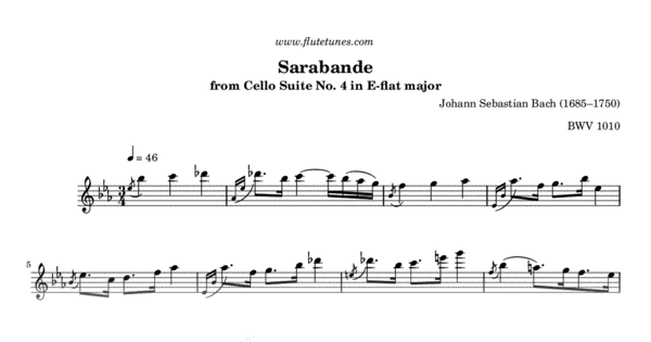 Sarabande from Cello Suite No. 4 in E-flat major (J.S. Bach) - Free ...