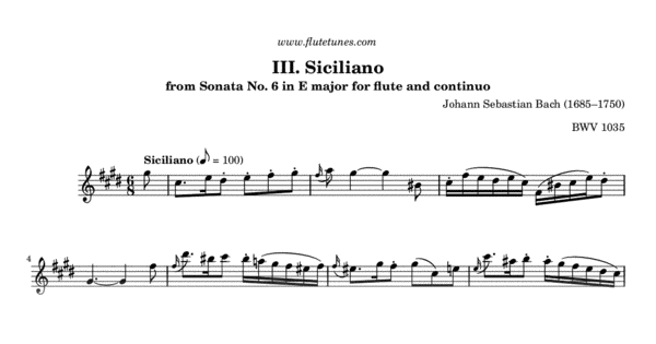 Siciliano from Sonata No. 6 in E major for flute and continuo (J.S ...