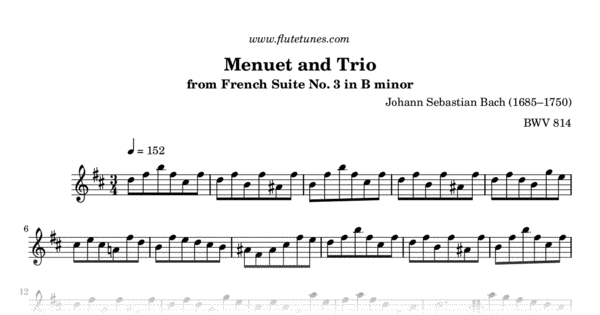 Menuet and Trio from French Suite No. 3 in B minor (J.S. Bach) - Free Flute Sheet Music ...