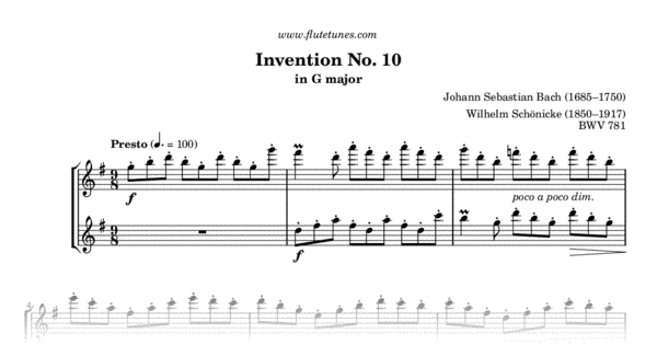 Invention No. 10 in G major (J.S. Bach) - Free Flute Sheet Music | flutetunes.com