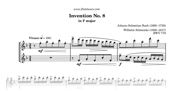 Invention No. 8 in F major (J.S. Bach) - Free Flute Sheet Music | flutetunes.com