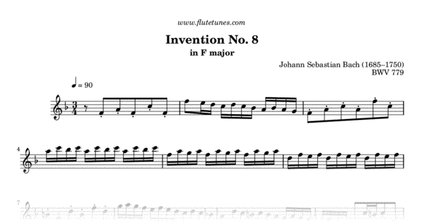 Invention No. 8 in F major (J.S. Bach) - Free Flute Sheet Music | flutetunes.com