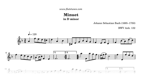 Minuet in D minor from Notebook for Anna Magdalena Bach (J.S. Bach) - Free Flute Sheet Music ...