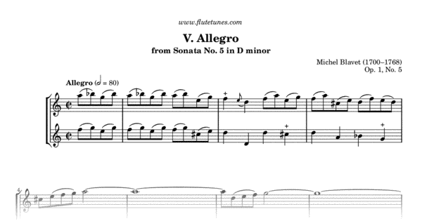 Allegro From Sonata For Two Flutes No 5 In D Minor M Blavet Free