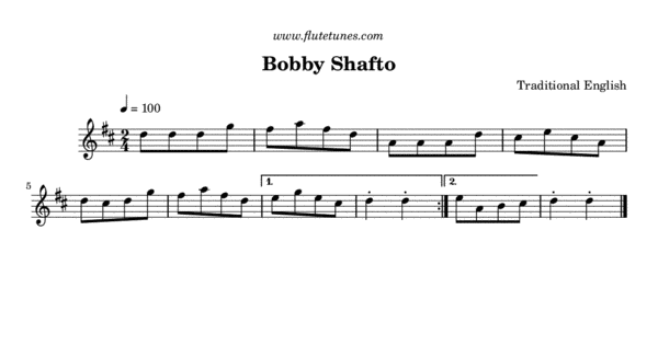 Bobby Shafto (Trad. English) - Free Flute Sheet Music | flutetunes.com