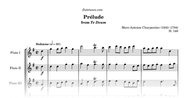 Prélude from Te Deum (M.-A. Charpentier) - Free Flute Sheet Music | flutetunes.com
