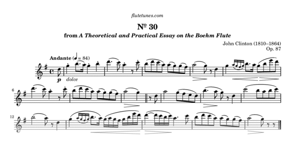 Study No. 30 in G major from A Theoretical and Practical Essay on the Boehm Flute (J. Clinton ...