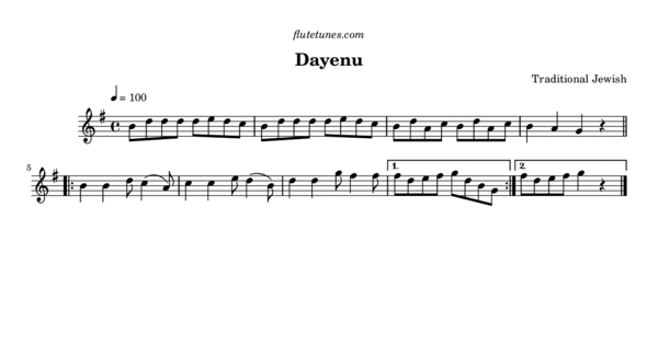 Dayenu (Trad. Jewish) - Free Flute Sheet Music | flutetunes.com