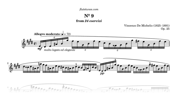 Study No. 9 in E major from 24 esercizi (V. De Michelis) - Free Flute Sheet Music | flutetunes.com