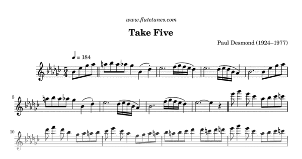 Take Five (P. Desmond) - Free Flute Sheet Music | flutetunes.com