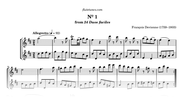 Duet No. 1 in D major from 24 Duos faciles (F. Devienne) - Free Flute Sheet Music | flutetunes.com