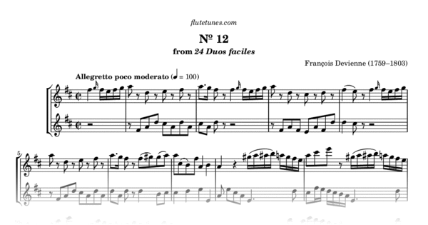 Duet No. 12 in D major from 24 Duos faciles (F. Devienne) - Free Flute Sheet Music | flutetunes.com