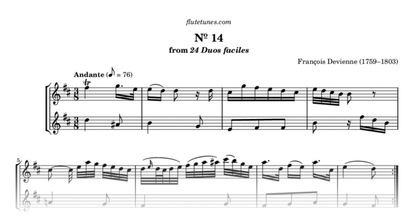 Duet No. 14 in B minor from 24 Duos faciles (F. Devienne) - Free Flute Sheet Music | flutetunes.com