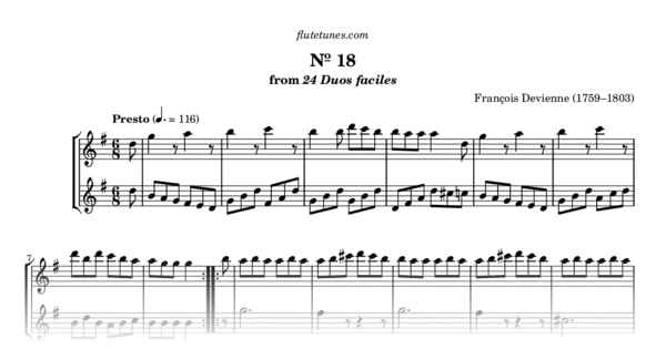 Duet No. 18 in G major from 24 Duos faciles (F. Devienne) - Free Flute Sheet Music | flutetunes.com