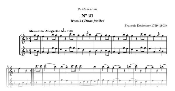 Duet No. 21 in F major from 24 Duos faciles (F. Devienne) - Free Flute Sheet Music | flutetunes.com