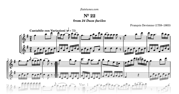 Duet No. 22 in G major from 24 Duos faciles (F. Devienne) - Free Flute Sheet Music | flutetunes.com