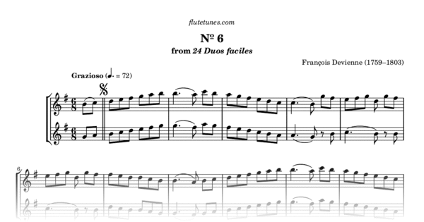 Duet No. 6 in G major from 24 Duos faciles (F. Devienne) - Free Flute Sheet Music | flutetunes.com