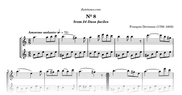 Duet No. 8 in A minor from 24 Duos faciles (F. Devienne) - Free Flute Sheet Music | flutetunes.com
