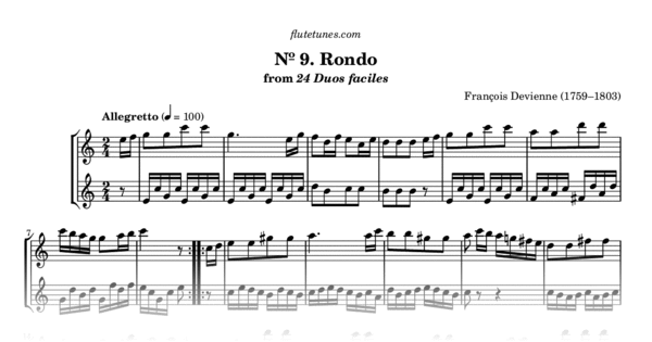 Duet No. 9 in A minor from 24 Duos faciles (F. Devienne) - Free Flute Sheet Music | flutetunes.com