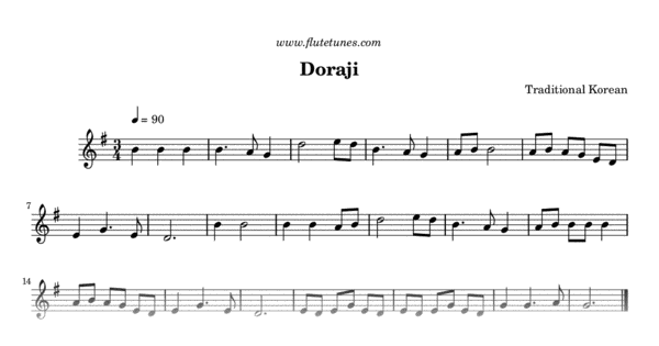 Doraji (Trad. Korean) - Free Flute Sheet Music | flutetunes.com
