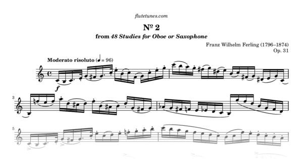 Study No. 2 in C major from 48 Studies for Oboe or Saxophone (F.W. Ferling) - Free Flute Sheet ...