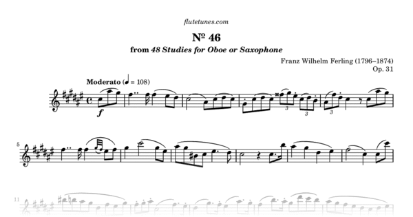 Study No. 46 in F-sharp major from 48 Studies for Oboe or Saxophone (F.W. Ferling) - Free Flute ...