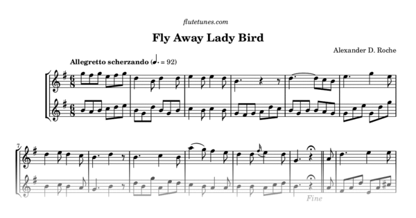 Fly Away Lady Bird (A.D. Roche) - Free Flute Sheet Music | flutetunes.com