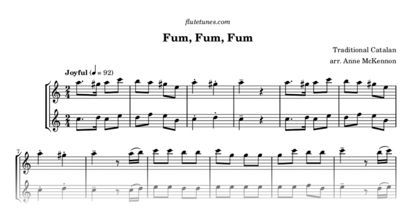 Fum, Fum, Fum (Trad. Catalan) - Free Flute Sheet Music | flutetunes.com