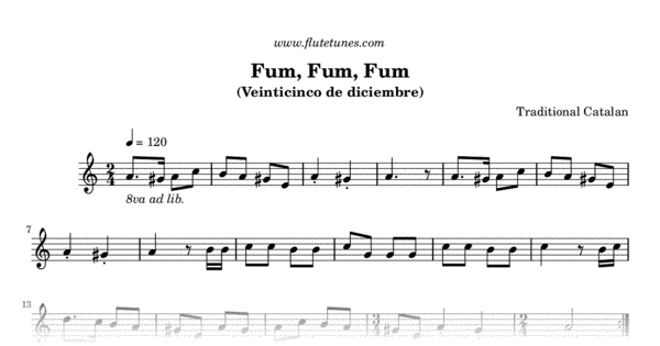 Fum, Fum, Fum (Trad. Catalan) - Free Flute Sheet Music | flutetunes.com