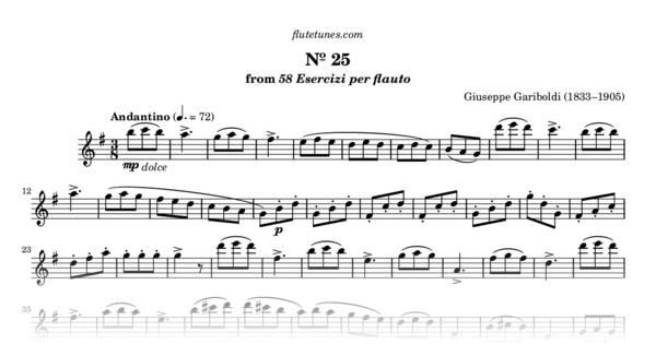 Study No. 25 in G major from 58 Esercizi per flauto (G. Gariboldi) - Free Flute Sheet Music ...