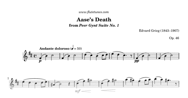 Aase's Death from Peer Gynt Suite No. 1 (E. Grieg) - Free Flute Sheet ...