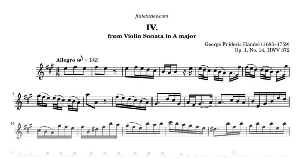 Allegro from Violin Sonata in A major, HWV 372 (G.F. Handel) - Free Flute Sheet Music ...