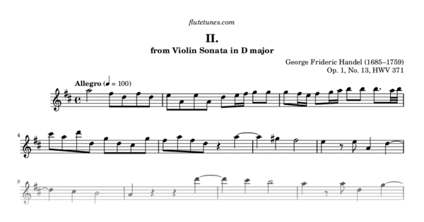 Allegro from Violin Sonata in D major, HWV 371 (G.F. Handel) - Free Flute Sheet Music ...