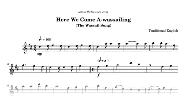 Here We Come A-wassailing (Trad. English) - Free Flute Sheet Music ...