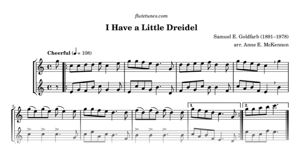 I Have a Little Dreidel (S.E. Goldfarb) - Free Flute Sheet Music ...