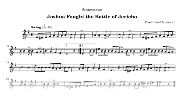 Joshua Fought the Battle of Jericho (Trad. American) - Free Flute Sheet ...