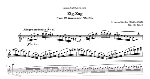 Zig-Zag from 25 Romantic Studies (E. Köhler) - Free Flute Sheet Music | flutetunes.com