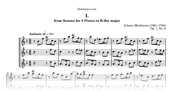 Andante from Flute Sonata No. 6 (J. Mattheson) - Free Flute Sheet Music | flutetunes.com