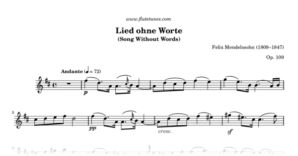Lied ohne Worte in D major (F. Mendelssohn) - Free Flute Sheet Music ...