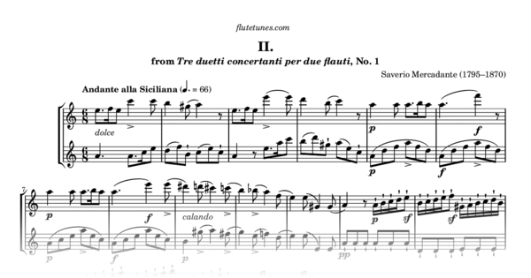 Andante alla Siciliana from Tre duetti concertanti per due flauti, No ...