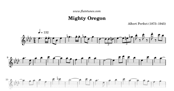 Mighty Oregon (A. Perfect) - Free Flute Sheet Music | flutetunes.com
