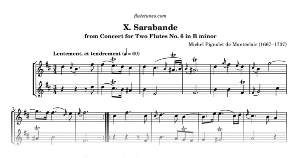 Sarabande from Concert for Two Flutes No. 6 in B minor (M. Pignolet de ...