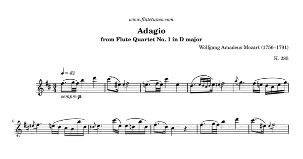 Adagio from Flute Quartet No. 1 in D major (W.A. Mozart) - Free Flute Sheet Music | flutetunes.com
